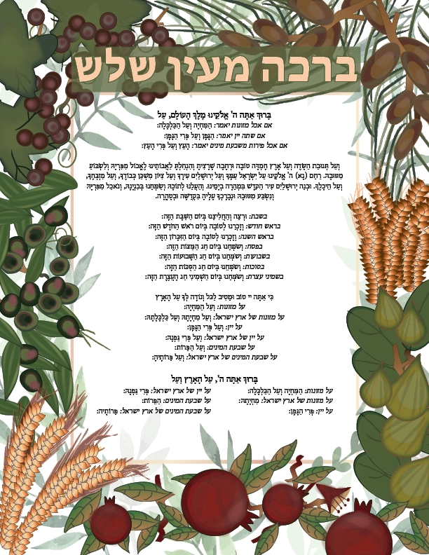 Printable Al Hamichya - Ashkenazic and Sephardic Hebrew Text